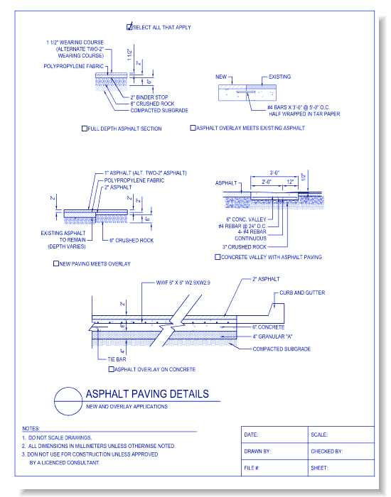 Asphalt Paving Details - New and Overlay Applications - CADdetails
