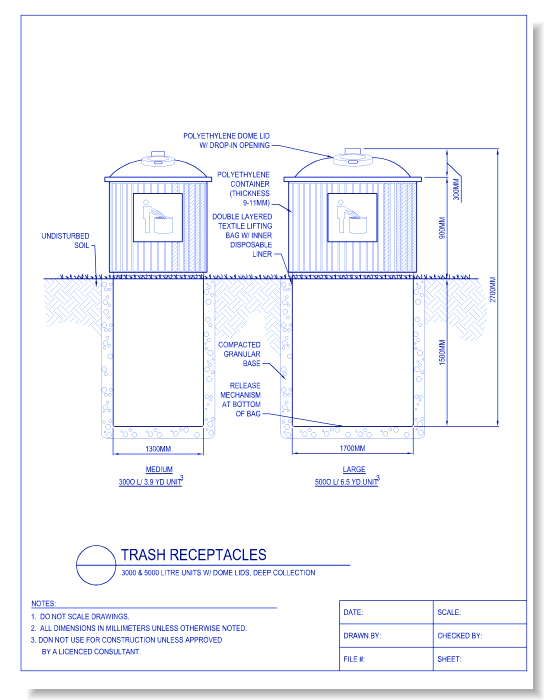 Trash Receptacle - 3000 and 5000 Litre Units W/ Dome Lids, Deep ...