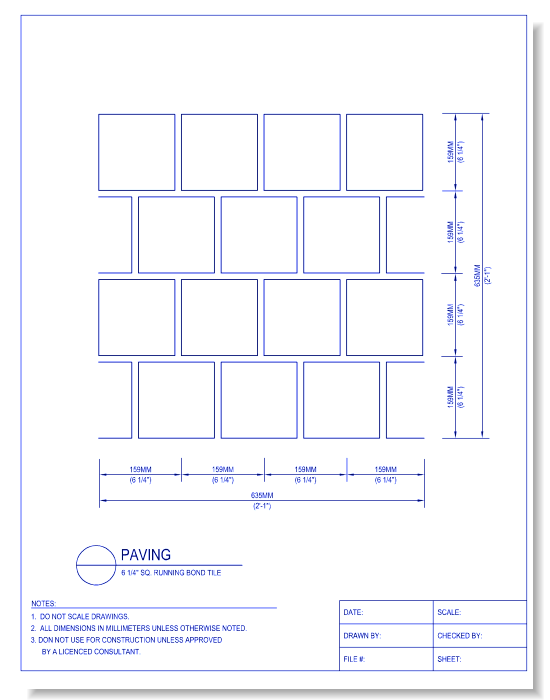 Paving Blocks - 6 1/4 Inch Sq. Running Bond Tile - CADdetails