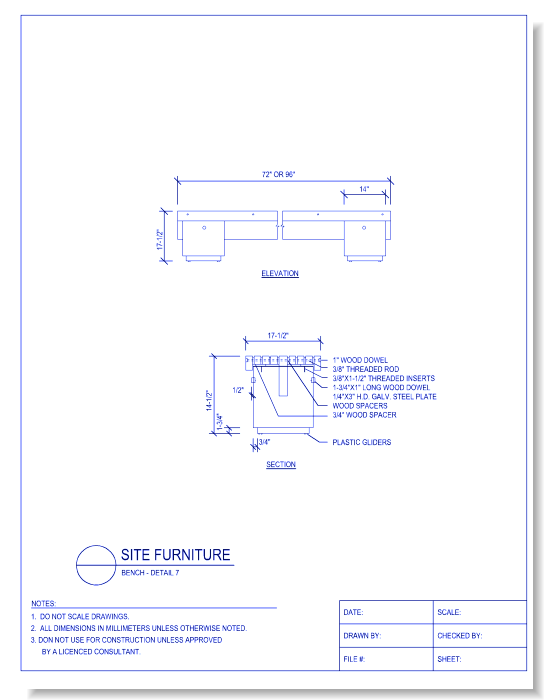 Exterior Seating Bench - Detail 7 - CADdetails - CADdetails