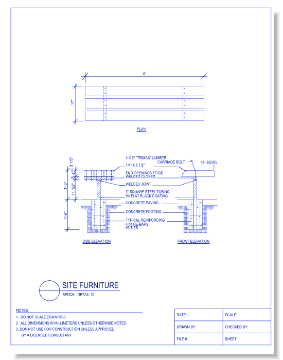 Exterior Seating Bench - Detail 10 - CADdetails - CADdetails