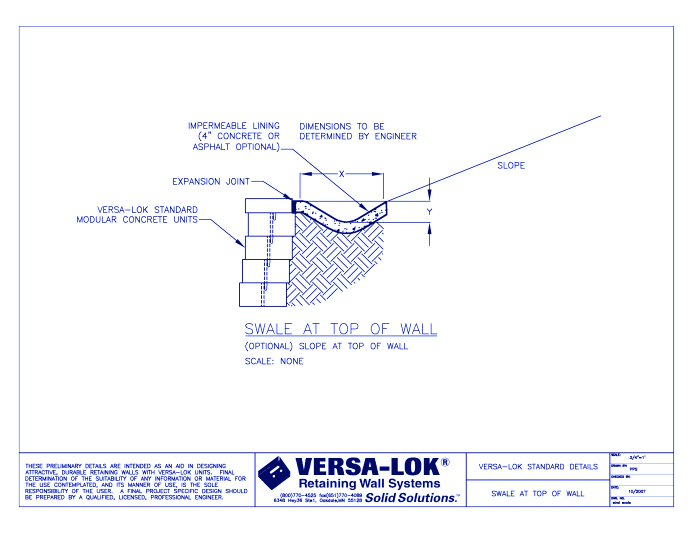 Swale at Top of Wall - VERSA-LOK Retaining Wall Systems - CADdetails