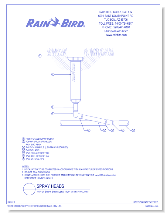 Pop-Up Spray Sprinklers - RD04 with Swing Joint - CADdetails