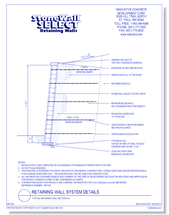 Typical Retaining Wall Section A-A - CADdetails