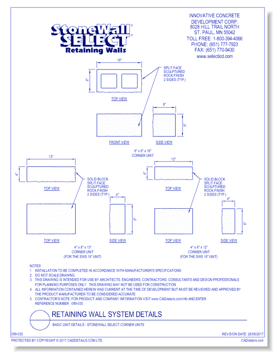 Basic Unit Details - StoneWall SELECT Corner Units - CADdetails