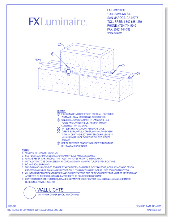 MO-ST with Cinder Block/ Stucco Wall - FX Luminaire - CADdetails