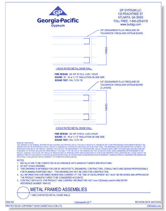 1 and 2-Hr Rated Metal Chase Walls - CADdetails