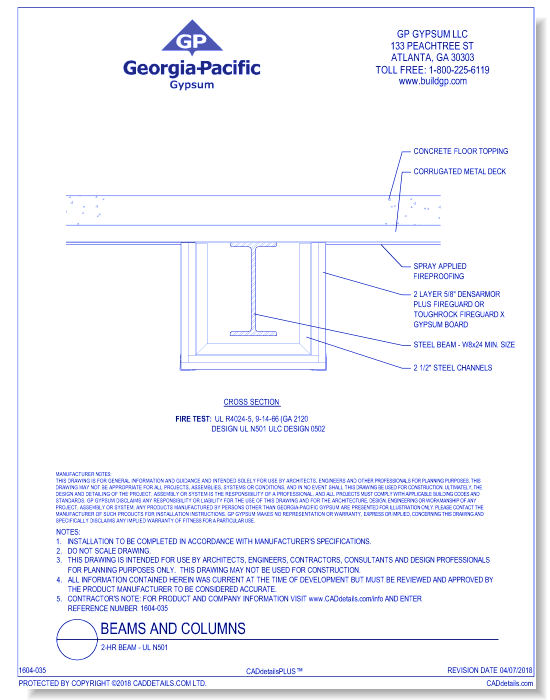 2-Hr Beam - UL N501 - Georgia-Pacific Gypsum - CADdetails