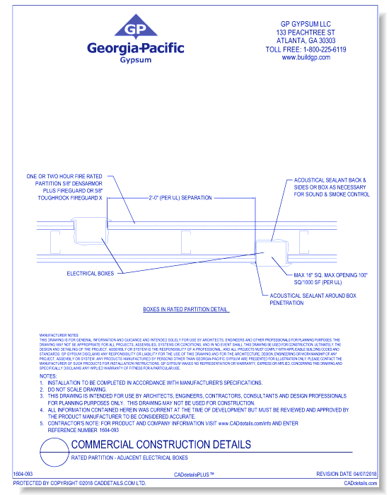 Rated Partition - Adjacent Electrical Boxes - CADdetails
