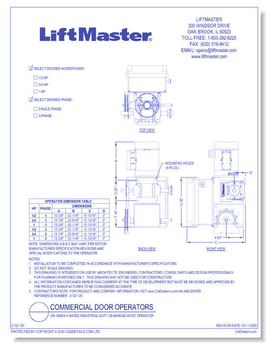 GH: Nema 4 Rated Industrial Duty Gearhead Hoist Operator - CADdetails