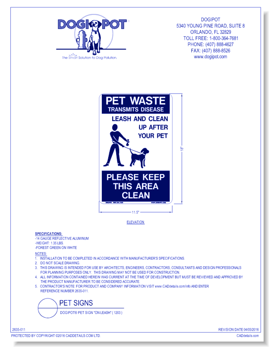 DOGIPOT® Pet Sign "On Leash" ( 1203 ) - DOGIPOT - CADdetails