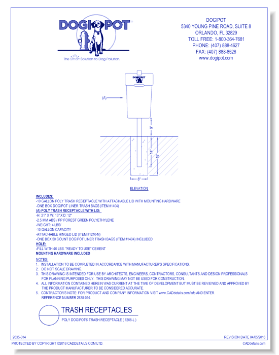 Poly DOGIPOT® Trash Receptacle ( 1208-L ) - DOGIPOT - CADdetails