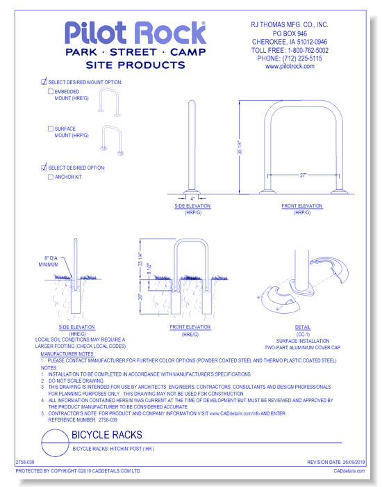 Bicycle Racks: Hitchin' Post ( HR ) - CADdetails