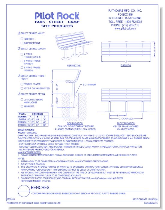 SWRB Series: Embedded Mount Contour Bench w/ Recycled Plastic Timbers ...