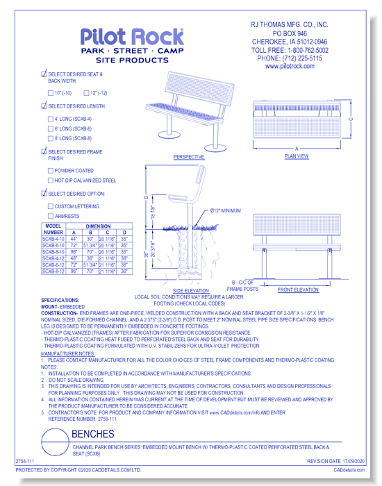 SCXB Series: Embedded Mount Bench w/ H-Type Thermo-Plastic Coated ...