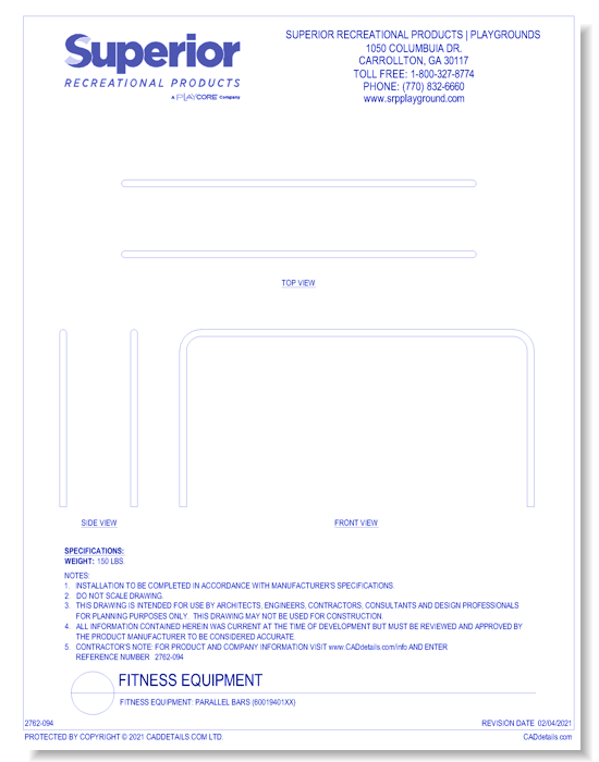 Fitness Equipment: Parallel Bars (60019401XX) - CADdetails