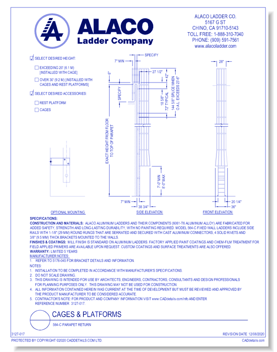 Cages & Platforms: 564-C Parapet Return - CADdetails