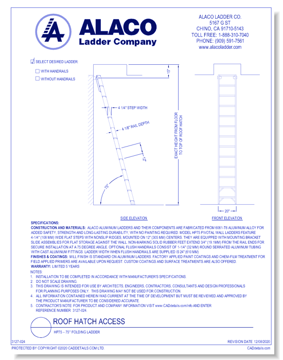Roof Hatch Access: HP75 – 75° Folding Ladder - CADdetails