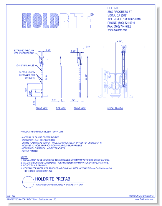 HOLDRITE® Copper-Bonded™ Bracket: 114-COH - HOLDRITE - CADdetails