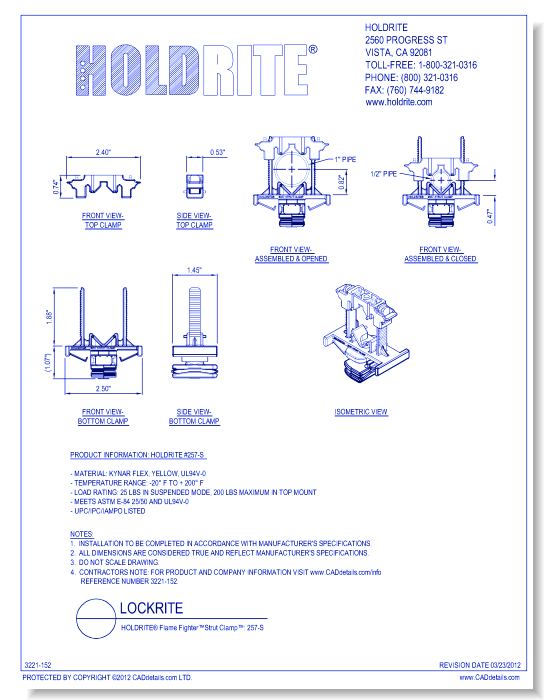 HOLDRITE® Flame Fighter™Strut Clamp™: 257-S - HOLDRITE - CADdetails