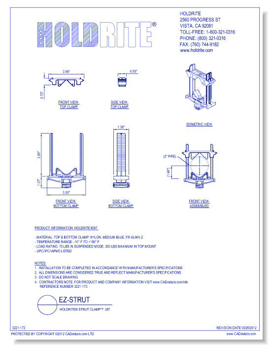 HOLDRITE® Strut Clamp™: 287 - HOLDRITE - CADdetails