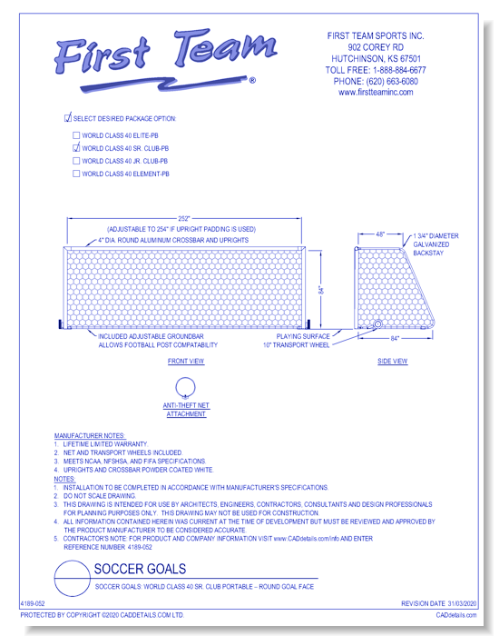 Soccer Goals: World Class 40 Sr. Club Portable – Round Goal Face ...