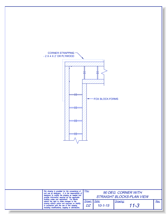 90-Degree Corner with Straight Forms - Fox Blocks - CADdetails