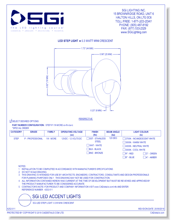 SGi LED Step Light: 0.3W Mini Crescent - CADdetails