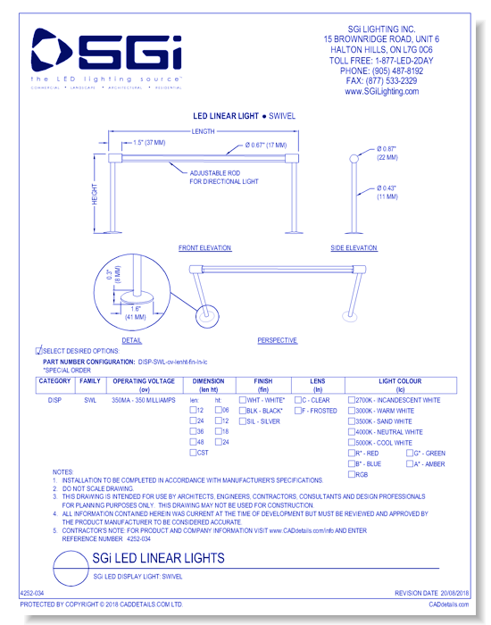 SGi LED Display Light: Swivel - SGi Lighting Inc. - CADdetails