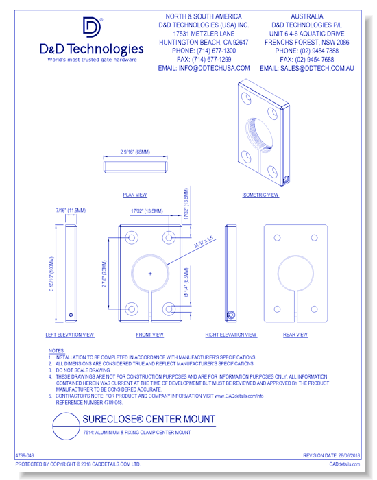 7514: Aluminium & Fixing Clamp Center Mount - CADdetails