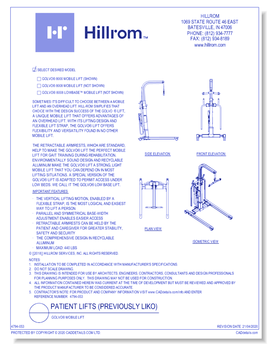 Golvo® Mobile Lift - Baxter - CADdetails