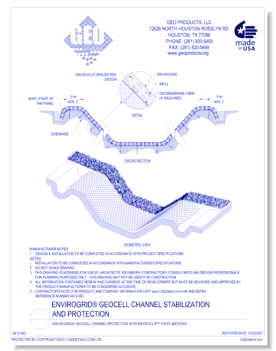 EnviroGrid® Geocell Channel Protection with EnviroClip™ Twist Anchors - CADdetails