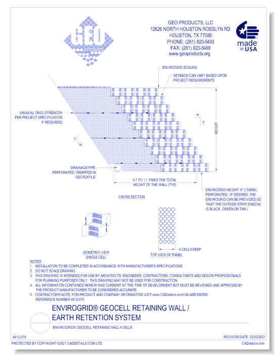 EnviroGrid® Geocell Retaining Wall 4 Cells - CADdetails
