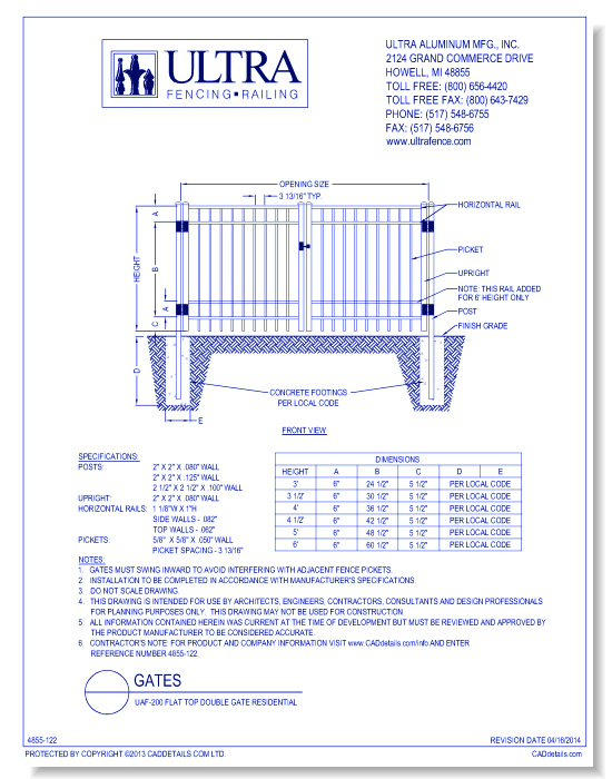 UAF-200 Flat Top Double Gate Residential - CADdetails