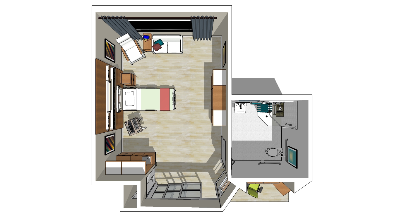 ICU FloorPlan - 1 Furnished Room - CADdetails