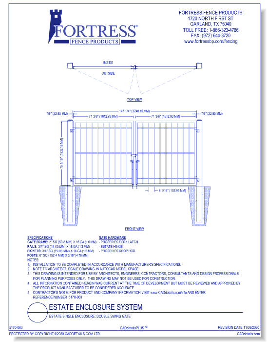 Estate Single Enclosure: Double Swing Gate - CADdetails