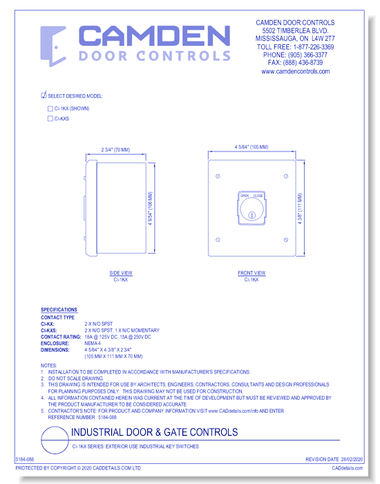 CI-1KX Series: Exterior Use Industrial Key Switches - CADdetails