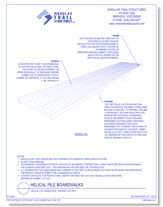 Helical Pile Boardwalk - Perspective View - Hycrete, Inc. - CADdetails