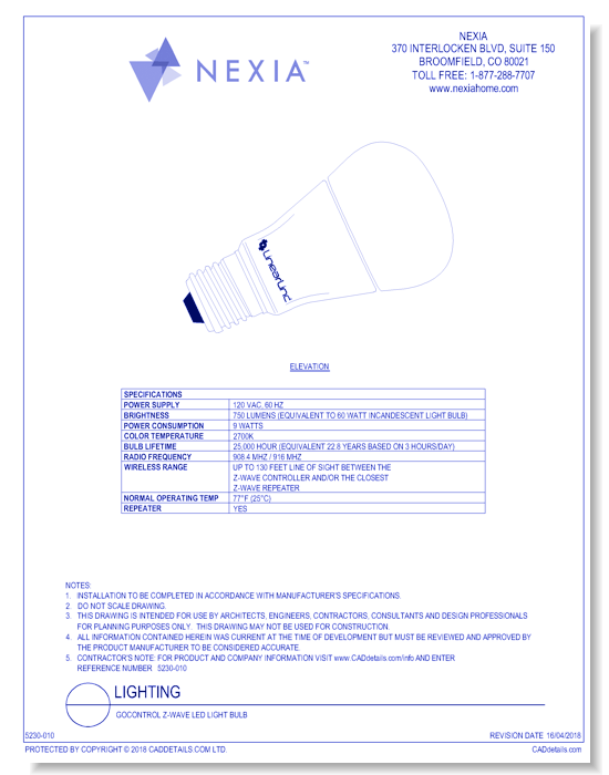 GoControl Z-Wave LED Light Bulb - DOGIPOT - CADdetails
