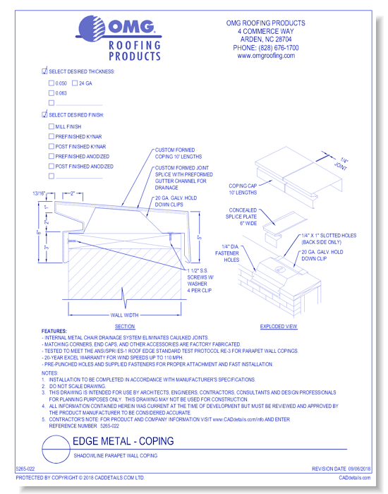 Shadowline Parapet Wall Coping - Post Guard - CADdetails