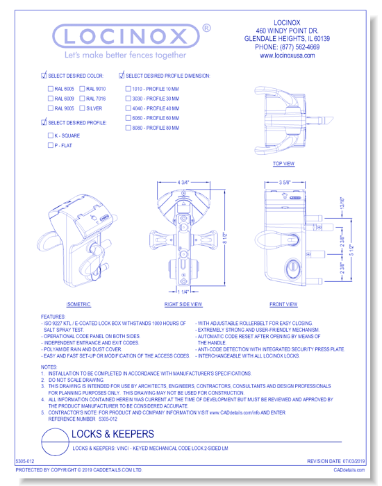 Locks & Keepers: Vinci - Keyed Mechanical Code Lock 2-Sided - CADdetails