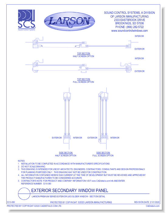 LARSON Premium Series Exterior L603 Slider Window - Section Detail ...