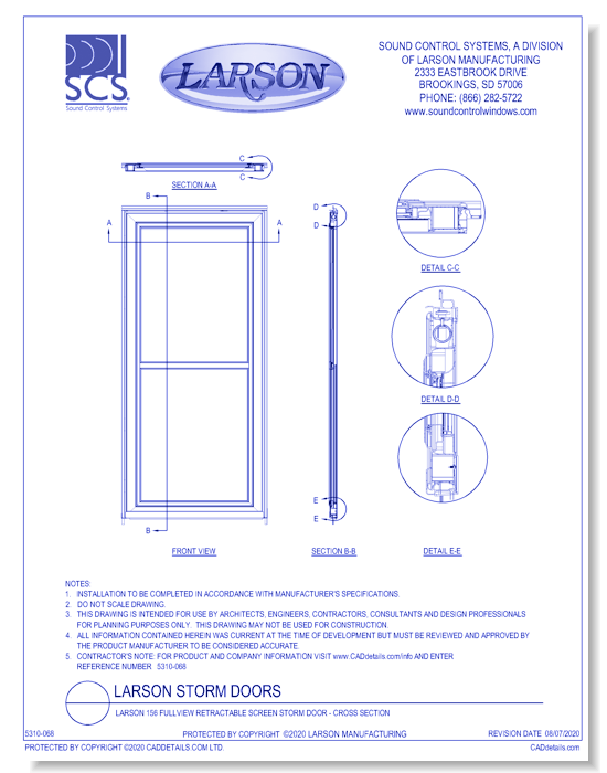 LARSON 156 Fullview Retractable Screen Storm Door - Cross Section ...