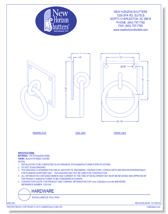 Miscellaneous: Pull Ring - New Horizon Shutters - CADdetails