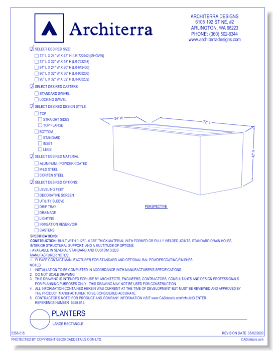 Planters: Large Rectangle - Architerra Designs - CADdetails