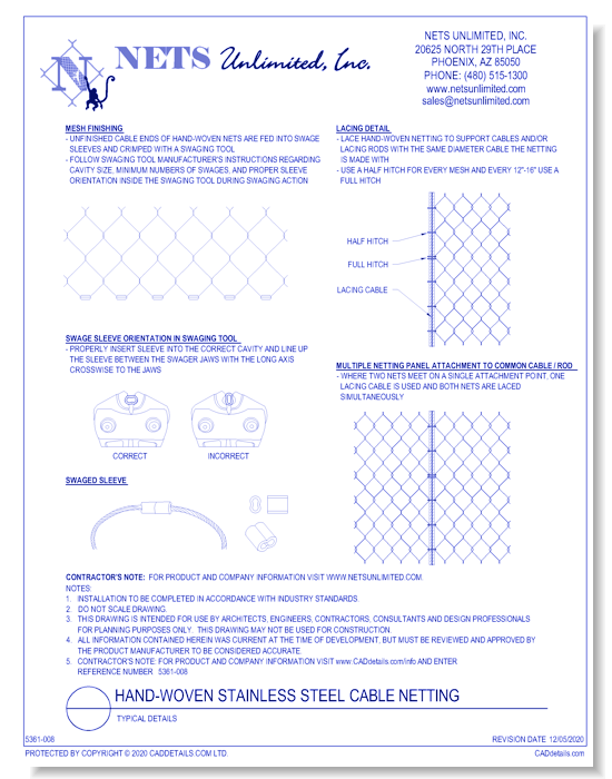 Hand-Woven Stainless Steel Cable Netting - Typical Details - CADdetails