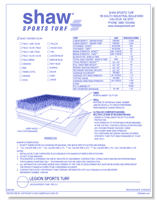 Legion Sports Turf: Pro 2.0 - Shaw Sports Turf - CADdetails