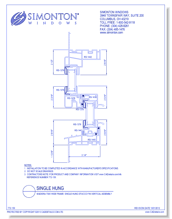Madeira 7500 Wide Frame: Single Hung Stucco Fin Vertical Assembly ...