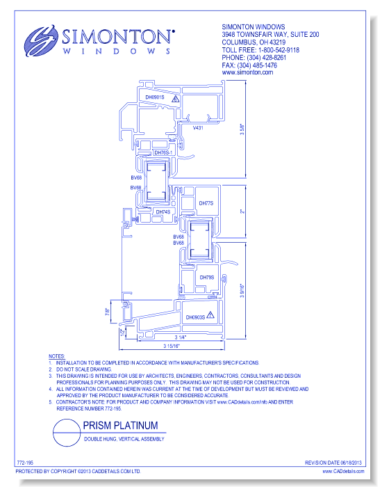 Prism Platinum: Double Hung, Vertical Assembly - CADdetails