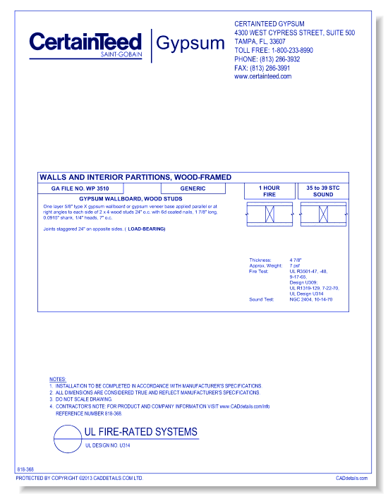 UL Design No. U314 (1 of 2) - CADdetails